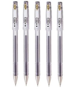 pilot hi-tec-c 025 gel ink pen, hyper fine point 0.25mm, black ink, lh-20c25, value set of 5