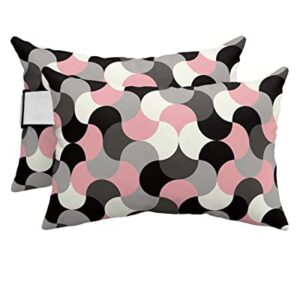 Recliner Head Pillow Ledge Loungers Chair Pillows with Insert Mid Century Pink Grey Black Abstract Geometric Art Modern Lumbar Pillow with Adjustable Strap Patio Cushion for Sofa Bench Couch, 2 PCS