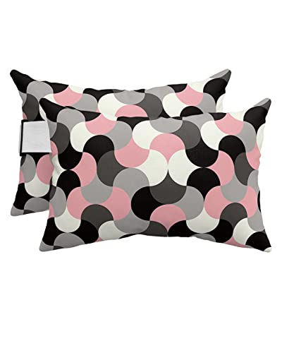 Recliner Head Pillow Ledge Loungers Chair Pillows with Insert Mid Century Pink Grey Black Abstract Geometric Art Modern Lumbar Pillow with Adjustable Strap Patio Cushion for Sofa Bench Couch, 2 PCS