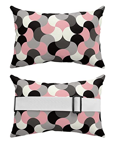 Recliner Head Pillow Ledge Loungers Chair Pillows with Insert Mid Century Pink Grey Black Abstract Geometric Art Modern Lumbar Pillow with Adjustable Strap Patio Cushion for Sofa Bench Couch, 2 PCS