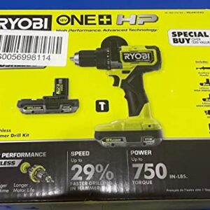 RYOBI ONE+ HP 18V Brushless Cordless 1/2 in. Hammer Drill Kit with (2) 2.0 Ah Batteries, Charger, and Bag (PBLHM101K2)