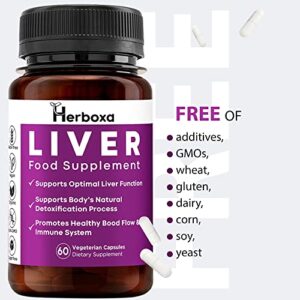 Herboxa Liver Complex for a Healthy Liver - Natural Liver Detox Supplement Supporting Liver Health - Artichoke Capsules in High Doses for Optimized Liver Functions - 60 Vegan Milk Thistle Capsules