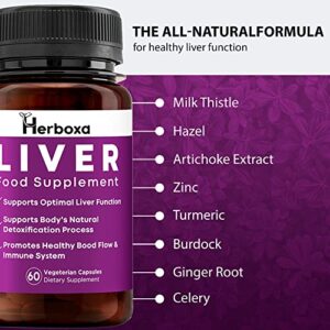 Herboxa Liver Complex for a Healthy Liver - Natural Liver Detox Supplement Supporting Liver Health - Artichoke Capsules in High Doses for Optimized Liver Functions - 60 Vegan Milk Thistle Capsules