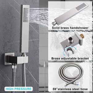 (Updated) Enga High Pressure Shower Body Spray System with 12inch Rainfall Shower and Hand Held Combo Bathroom Faucet Complete Set, Brushed Nickel