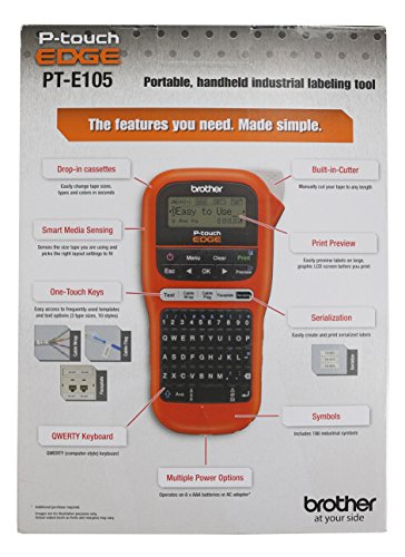 Brother PT-E105 P-Touch Edge Handheld Industrial Label Maker with Interactive Menu and Automatic Lamination (AAA Batteries Not Included)