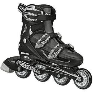 roller derby v-tech 500 inline skates with adjustable sizing for kids, teens, and adults, large (6-9), black