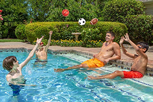 Poolmaster Waterproof Sport Game Balls (Football, Basketball, Soccer Ball) for Kids (Pack of 3), Traditional Colors, Model Number: 72731