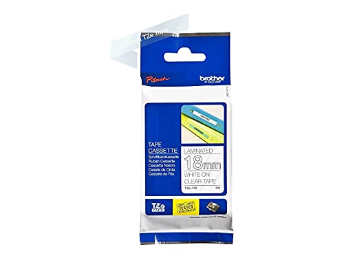 Brother Tze145 Tze Standard Adhesive Laminated Labeling Tape, 3/4-Inch W, White On Clear