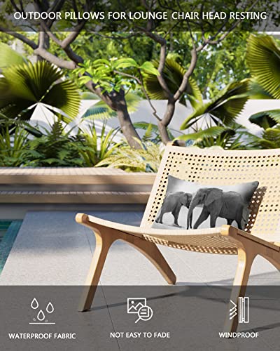 Recliner Head Pillow Ledge Loungers Chair Pillows with Insert Wild Animal Elephant Gray Lumbar Pillow with Adjustable Strap Outdoor Waterproof Patio Pillows for Couch Beach Pool Office Chair, 2 PCS