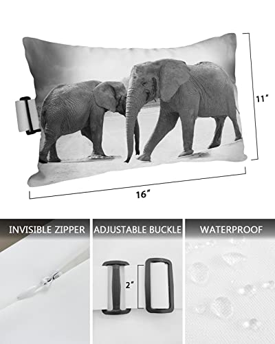 Recliner Head Pillow Ledge Loungers Chair Pillows with Insert Wild Animal Elephant Gray Lumbar Pillow with Adjustable Strap Outdoor Waterproof Patio Pillows for Couch Beach Pool Office Chair, 2 PCS