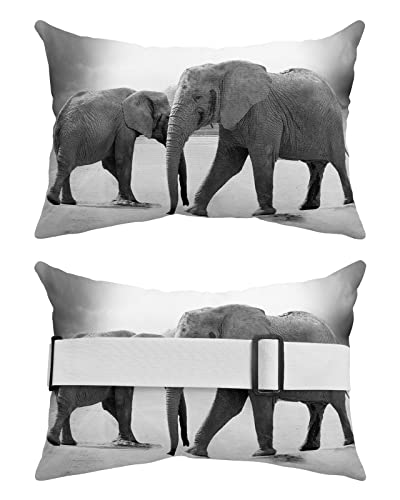 Recliner Head Pillow Ledge Loungers Chair Pillows with Insert Wild Animal Elephant Gray Lumbar Pillow with Adjustable Strap Outdoor Waterproof Patio Pillows for Couch Beach Pool Office Chair, 2 PCS