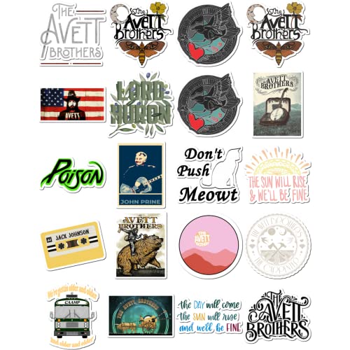 20 Pcs Stickers Pack Avett Laptop Brothers Waterproof Aesthetic Vinyl Colorful Skateboard Bike Bumper Car Guitar Water Bottle Luggage, White, 2.1 x 2.1 inch