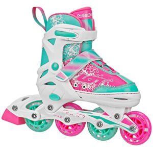 roller derby ion 7.2 girl’s adjustable inline skates white/mint/pink size medium (2-5)