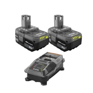 Ryobi ONE+ 18V Lithium-Ion 4.0 Ah Battery (2-Pack) with 18V Lithium-Ion Charger