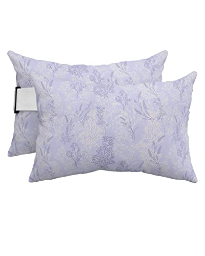 Recliner Head Pillow Ledge Loungers Chair Pillows with Insert Flower Spring Simple Hand Painted Plant Lavender Purple Lumbar Pillow with Adjustable Strap Patio Garden Cushion for Bench Couch, 2 PCS