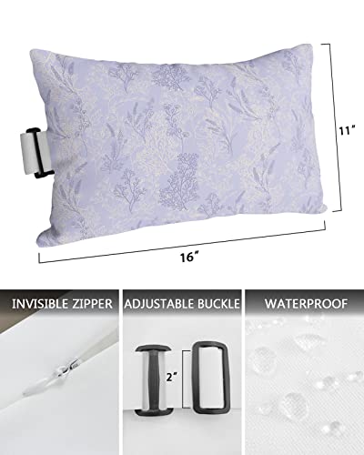 Recliner Head Pillow Ledge Loungers Chair Pillows with Insert Flower Spring Simple Hand Painted Plant Lavender Purple Lumbar Pillow with Adjustable Strap Patio Garden Cushion for Bench Couch, 2 PCS