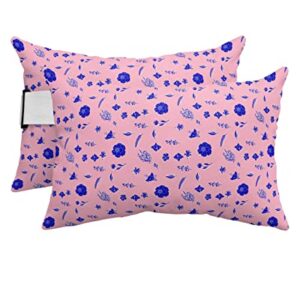 Recliner Head Pillow Ledge Loungers Chair Pillows with Insert Flowers Rose Blue Silhouette Pattern Pink Lumbar Pillow with Adjustable Strap Outdoor Waterproof Patio Pillows for Beach Pool, 2 PCS