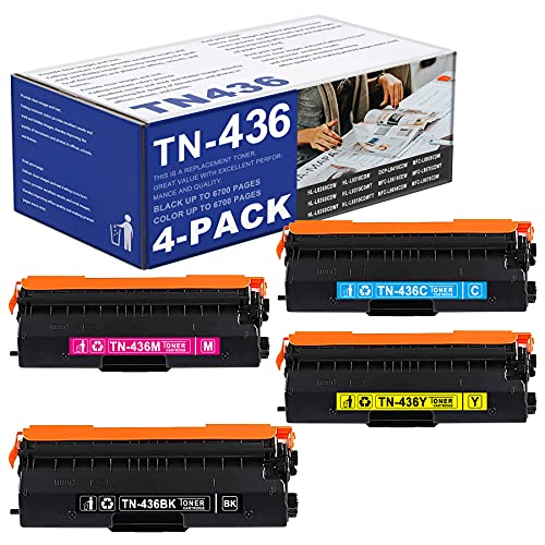 INDI 4 Pack TN-436BK TN-436C TN-436M TN-436Y for TN436 TN-436 Extra High Yield Toner Cartridge Replacement for Brother DCP-L8410CDW HL-L8360CDW MFC-L8900CDW L9570CDW L8610CDW Printer(1BK+1C+1M+1Y)