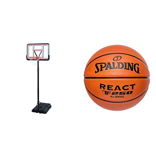 Lifetime Pro Court Height Adjustable Portable Basketball System, 44 Inch Backboard, Red/White & Spalding React TF-250 Indoor-Outdoor Basketball 29.5"