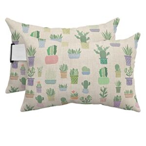 Recliner Head Pillow Ledge Loungers Chair Pillows with Insert Summer Cactus Succulents Green Plants Linen Style Lumbar Pillow with Adjustable Strap Patio Garden Cushion for Sofa Bench Couch, 2 PCS