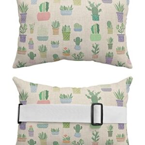 Recliner Head Pillow Ledge Loungers Chair Pillows with Insert Summer Cactus Succulents Green Plants Linen Style Lumbar Pillow with Adjustable Strap Patio Garden Cushion for Sofa Bench Couch, 2 PCS