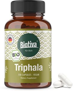 triphala bio (150 capsules) – 500mg per capsule – 75 days dose – high-dose biotriphala – bottled and controlled in germany (de-Öko-005) – 100% vegan