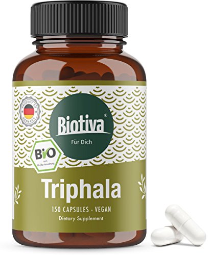 Triphala Bio (150 capsules) - 500mg per capsule - 75 days dose - high-dose Biotriphala - bottled and controlled in Germany (DE-ÖKO-005) - 100% vegan