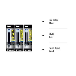 Pilot G2 Gel Ink Pen Refills, Bold Point, 1.0mm, Blue Ink, 6 Refills