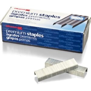 officemate premium staples, half strip, 25 sheet capacity, 5000 per box (91910)