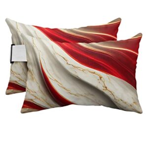 Recliner Head Pillow Ledge Loungers Chair Pillows with Insert Marble Red Golden Abstract Art Texture Lumbar Pillow with Adjustable Strap Outdoor Waterproof Patio Pillows for Beach Pool Chair, 2 PCS