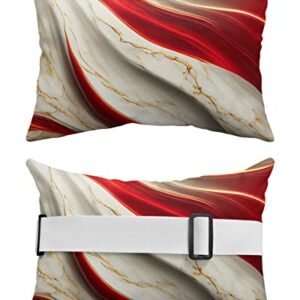 Recliner Head Pillow Ledge Loungers Chair Pillows with Insert Marble Red Golden Abstract Art Texture Lumbar Pillow with Adjustable Strap Outdoor Waterproof Patio Pillows for Beach Pool Chair, 2 PCS