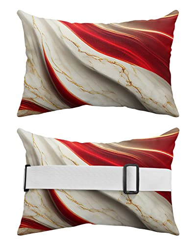 Recliner Head Pillow Ledge Loungers Chair Pillows with Insert Marble Red Golden Abstract Art Texture Lumbar Pillow with Adjustable Strap Outdoor Waterproof Patio Pillows for Beach Pool Chair, 2 PCS