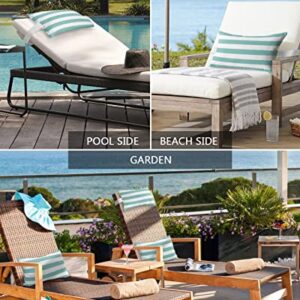 Recliner Head Pillow Ledge Loungers Chair Pillows with Insert Teal Geometric Stripes Lumbar Pillow with Adjustable Strap Outdoor Waterproof Patio Pillows for Couch Beach Pool Office Chair, 2 PCS