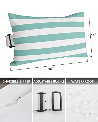 Recliner Head Pillow Ledge Loungers Chair Pillows with Insert Teal Geometric Stripes Lumbar Pillow with Adjustable Strap Outdoor Waterproof Patio Pillows for Couch Beach Pool Office Chair, 2 PCS