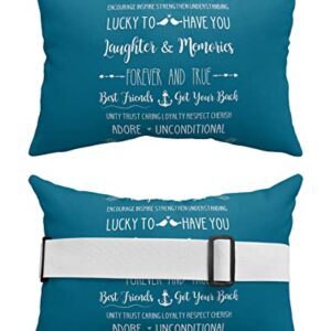 Recliner Head Pillow Ledge Loungers Chair Pillows with Insert Quotes Luck to Have You of Friendship and Love Blue Lumbar Pillow with Adjustable Strap Patio Garden Cushion for Sofa Bench Couch, 2 PCS