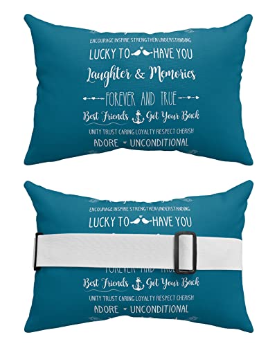 Recliner Head Pillow Ledge Loungers Chair Pillows with Insert Quotes Luck to Have You of Friendship and Love Blue Lumbar Pillow with Adjustable Strap Patio Garden Cushion for Sofa Bench Couch, 2 PCS