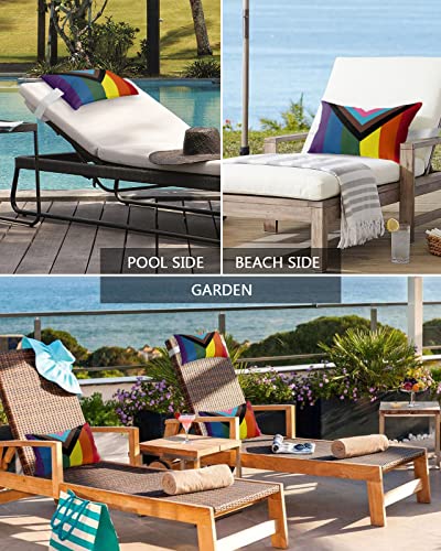 Recliner Head Pillow Ledge Loungers Chair Pillows with Insert Rainbow Stripes Color Texture Lumbar Pillow with Adjustable Strap Outdoor Waterproof Patio Pillows for Beach Pool Chair, 2 PCS