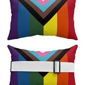 Recliner Head Pillow Ledge Loungers Chair Pillows with Insert Rainbow Stripes Color Texture Lumbar Pillow with Adjustable Strap Outdoor Waterproof Patio Pillows for Beach Pool Chair, 2 PCS