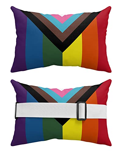 Recliner Head Pillow Ledge Loungers Chair Pillows with Insert Rainbow Stripes Color Texture Lumbar Pillow with Adjustable Strap Outdoor Waterproof Patio Pillows for Beach Pool Chair, 2 PCS