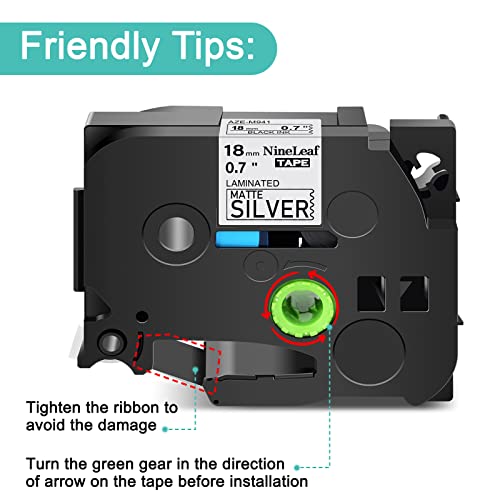 NineLeaf 1 Pack Compatible for Brother P-Touch TZe-M941 TZeM941 TZ-M941 TZM941 Black on Matte Silver Laminated Label Tape 18mm Work with PT-D400 PT-D600 PT-P710BT Label Maker 0.7 inch 3/4'' x 26.2ft