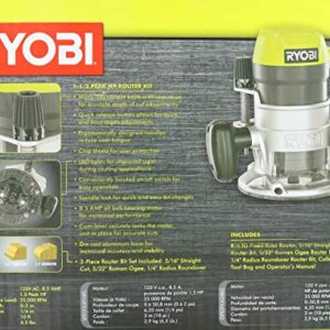 Ryobi R1631K 1-1/2 Peak HP 8.5 Amp LED Lit Corded Router Including 3 Piece Bit Set (w/ Tool Bag)