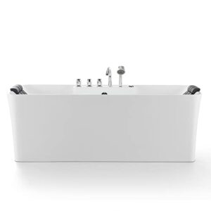 Empava 59-Inch Freestanding Whirlpool Bathtub Rectangular with 8 Hydromassage Adjustable Water Jets Luxury Acrylic Massage SPA Soaking Bath Tub Double Ended , White