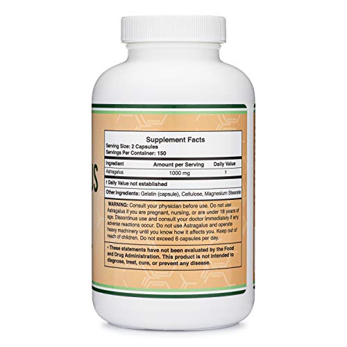 Astragalus Root Capsules - 1,000mg Per Serving (300 Capsules, Bulk Supply) High in Polysaccharides, Manufactured and Tested in The USA for Healthy Aging, Overall, and Immune Support by Double Wood