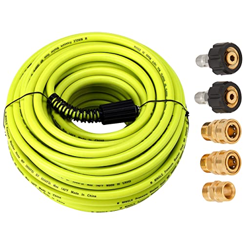 M MINGLE Pressure Washer Hose 100 FT x 1/4" - Replacement Power Wash Hose with Quick Connect Kits - High Pressure Hose with M22 14mm Fittings - 3600PSI