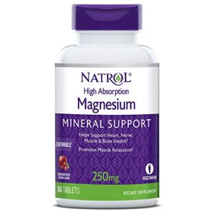 natrol high absorption magnesium chew tablets, purple, cranberry, 60 count