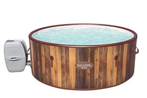 bestway helsinki saluspa 7 person inflatable outdoor hot tub spa with 180 soothing airjets, filter cartridges, pump, and insulated cover, brown wood