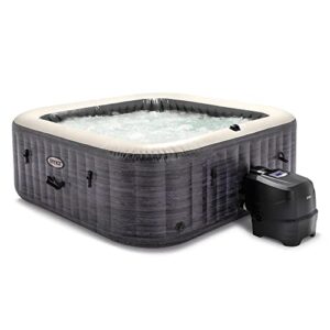 intex 28451ep purespa plus 6 person portable inflatable square hot tub spa with 170 bubble jets and built in heater pump, greystone