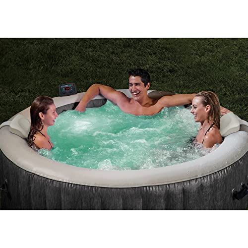 Intex 28441EP PureSpa Plus 85 Inch Diameter 6 Person Portable Inflatable Hot Tub Spa with 170 Bubble Jets and Built in Heater Pump, Greywood