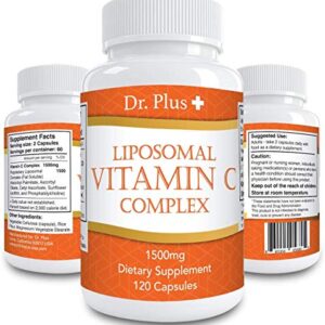 Dr.Plus + Liposomal Vitamin C Complex 1500mg - 120 Capsules - High Absorption Vitamin Powerful Antioxidant High Dose Fat Soluble Supplement Set of 2