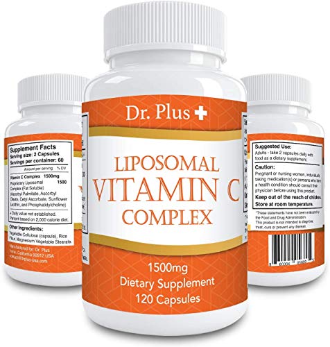 Dr.Plus + Liposomal Vitamin C Complex 1500mg - 120 Capsules - High Absorption Vitamin Powerful Antioxidant High Dose Fat Soluble Supplement Set of 2